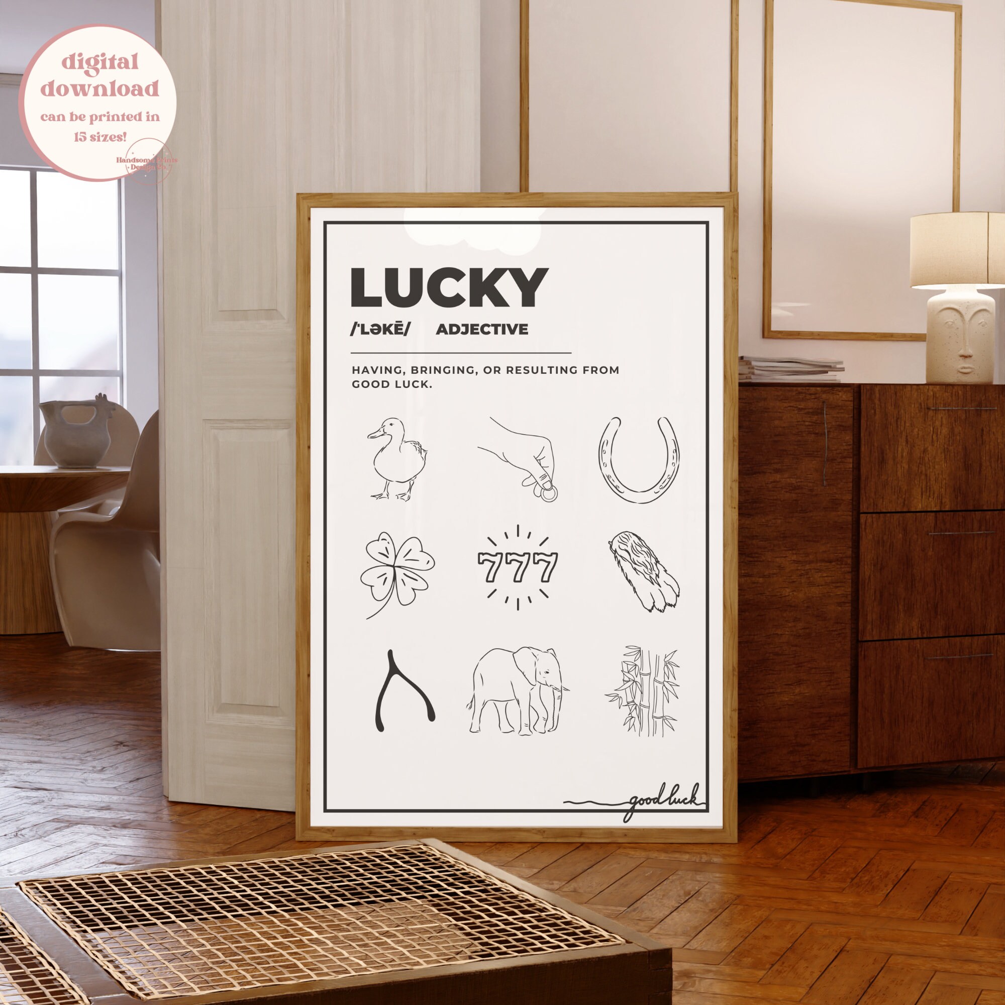 Lucky Symbols Definition Art Print: Minimalist Wall Decor (digital ...
