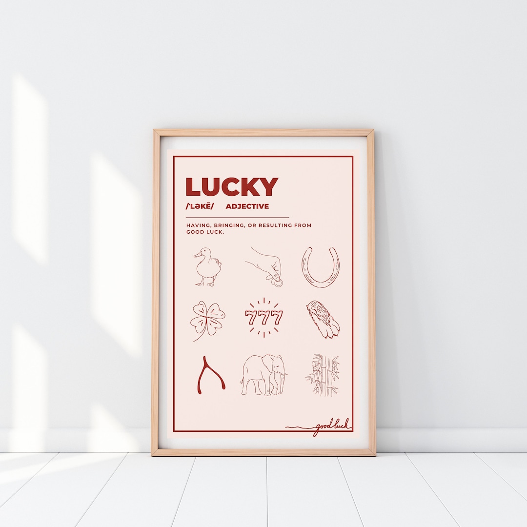 Lucky Symbols Poster Printable Lucky Definition Wall Art Minimalist ...