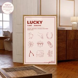 Lucky Symbols Poster Printable Lucky Definition Wall Art Minimalist ...