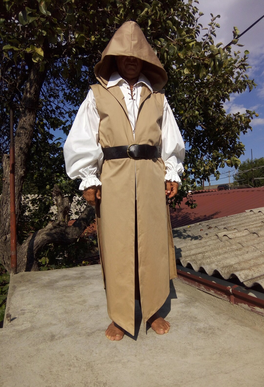 Surcoat Men Medieval Cloak Cosplay Kaftan LARP Hooded Cape Festival ...