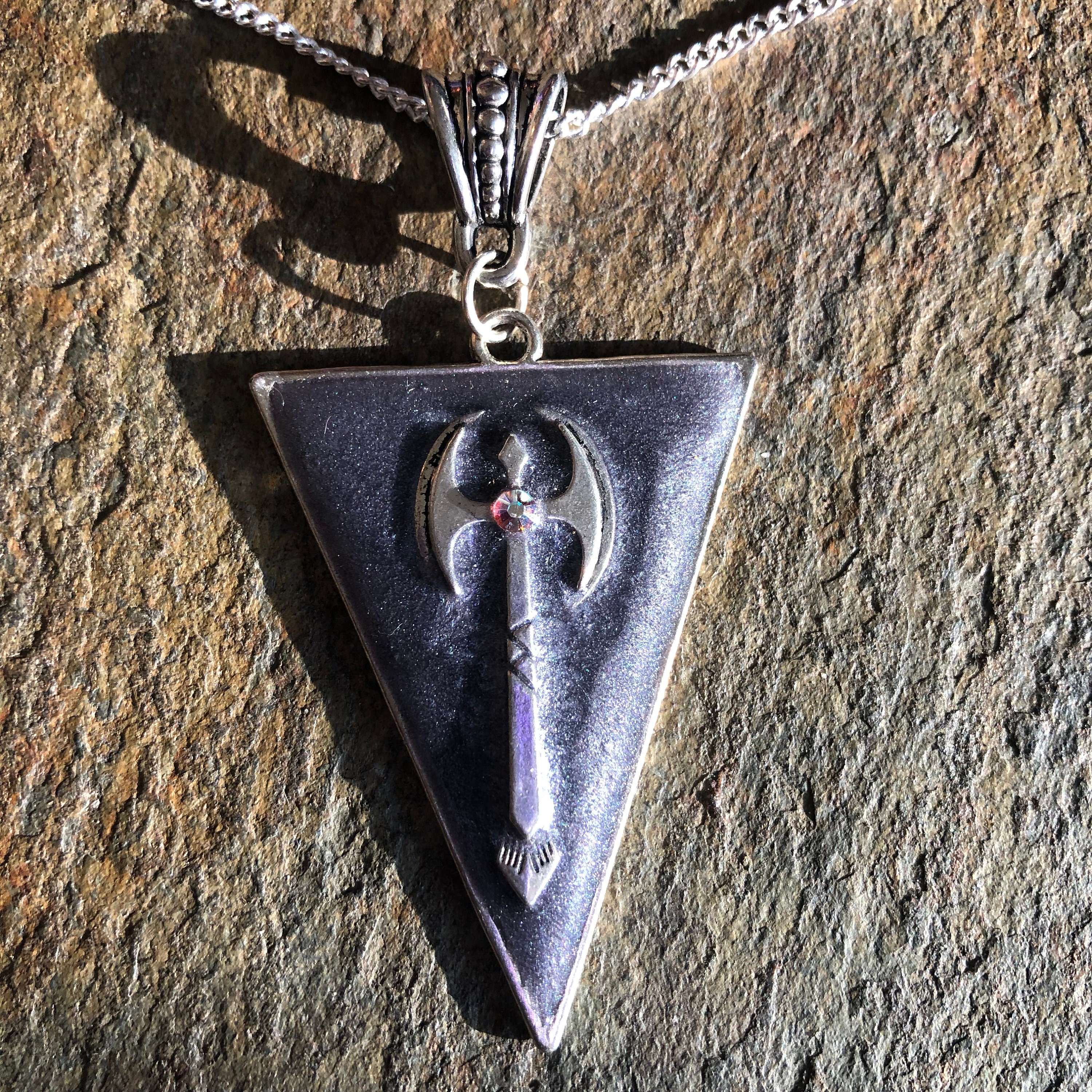 Large 2 1/2” Unique Framed In Gray Labrys Charm In Triangle With ...