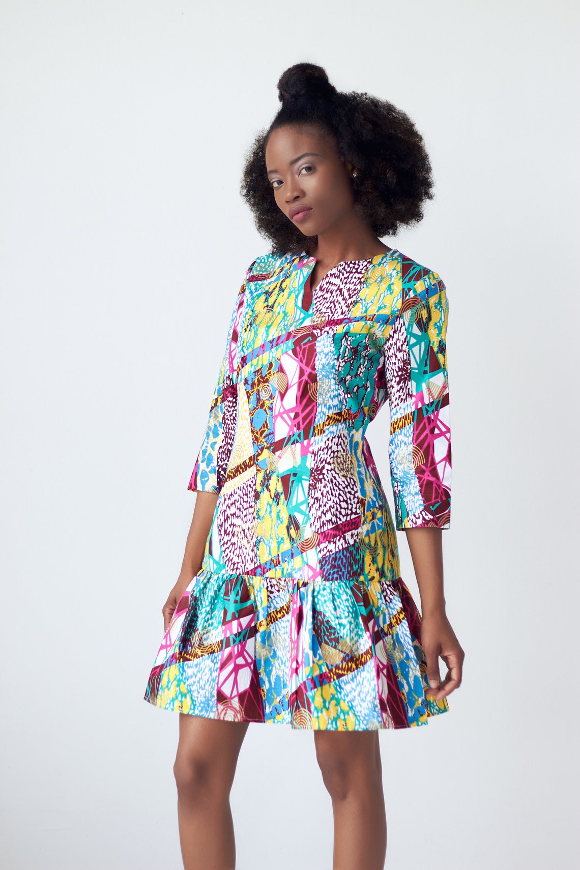Dora African Print Peplum Hem Dress - Color Splash - Etsy