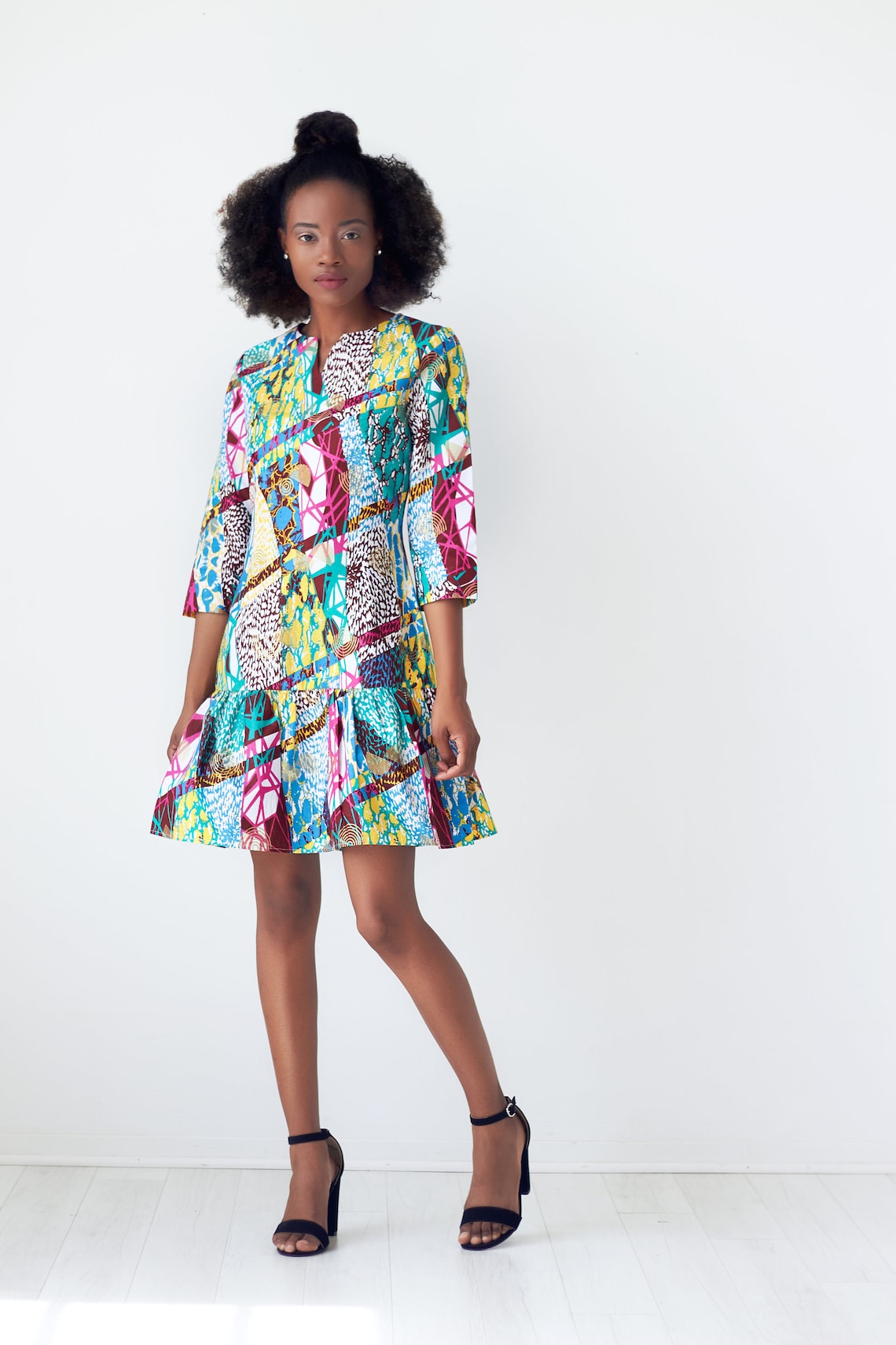 Dora African Print Peplum Hem Dress - Color Splash - Etsy