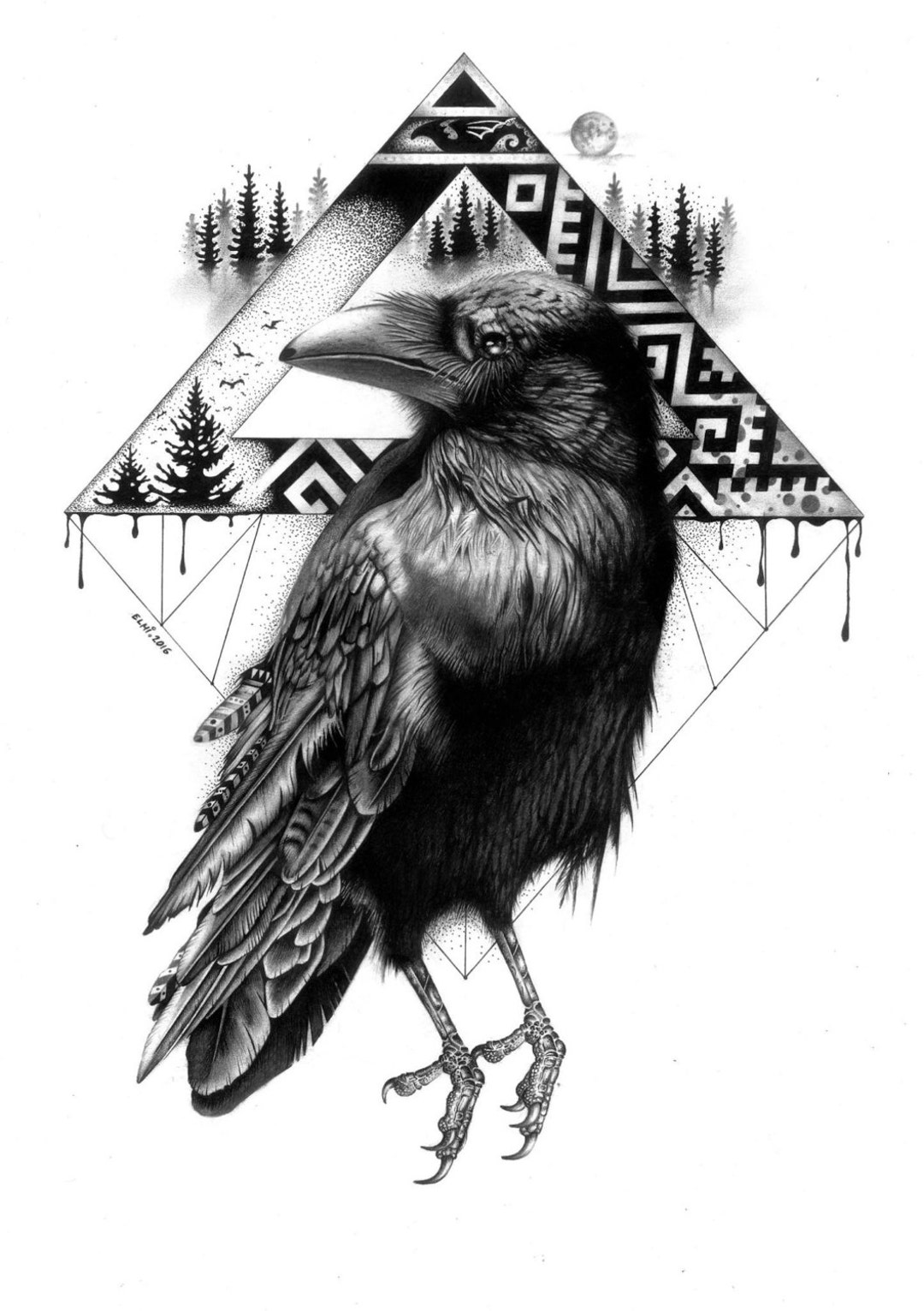 Crow Raven Art Illustration Drawing, Graphite Pencil Ink Pen Original ...