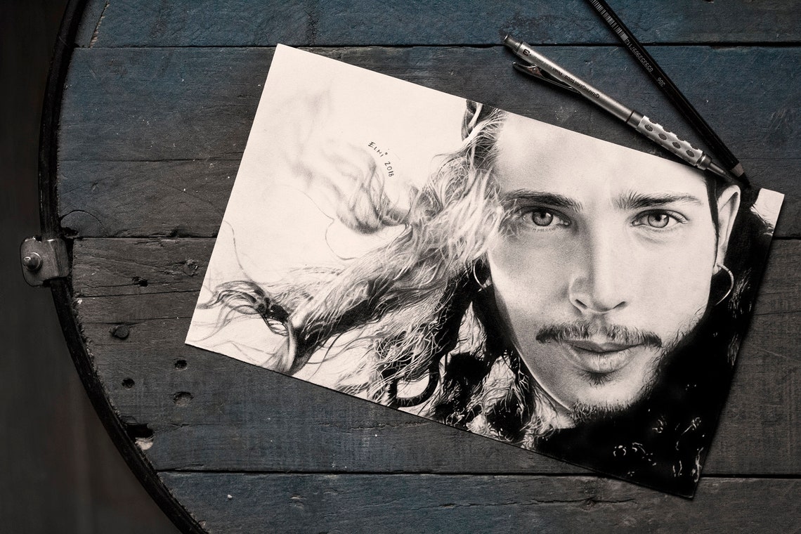 Chris Cornell Portrait Drawing in Pencil and Pen Soundgarden Audioslave ...
