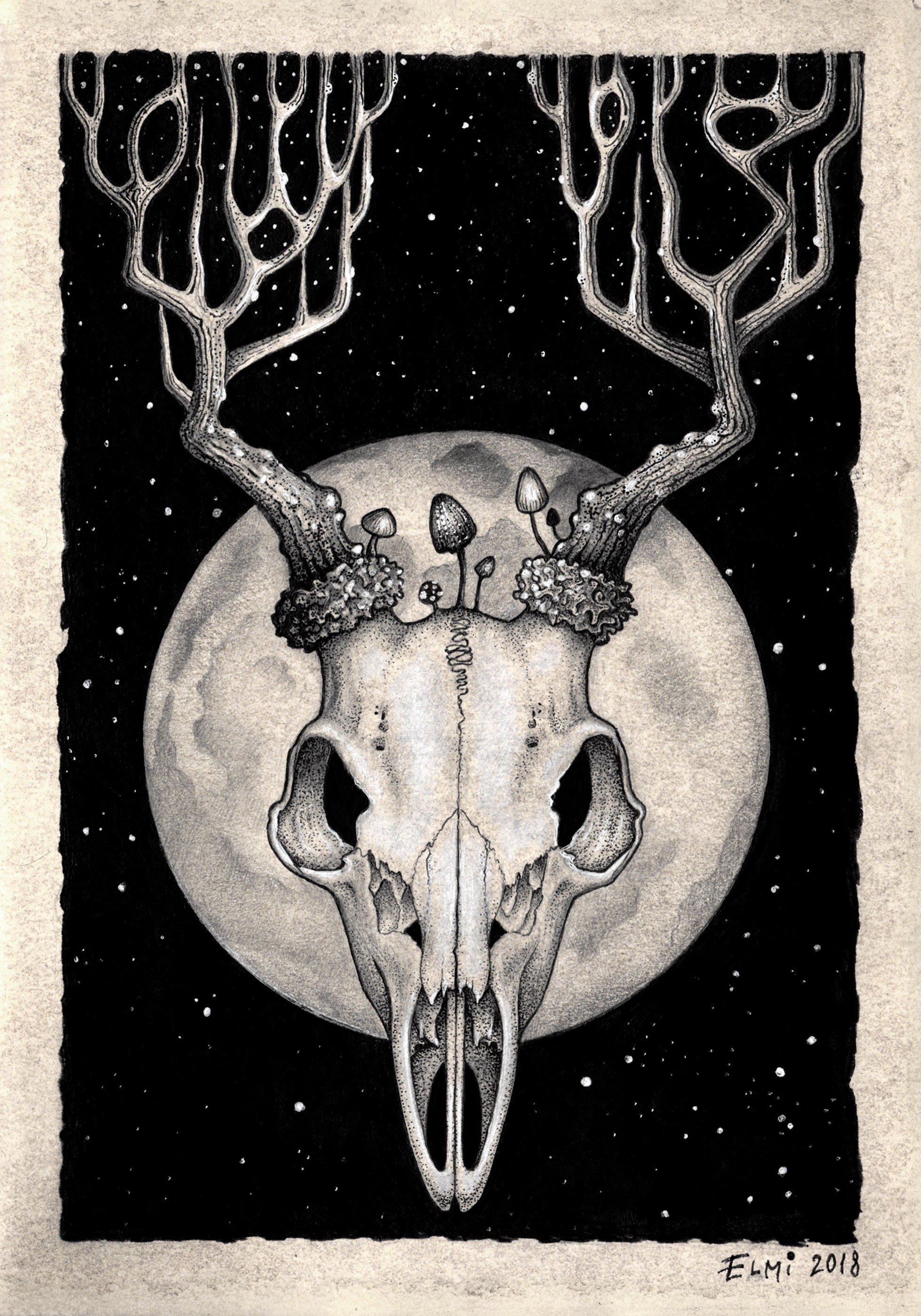 Deer Skull Moonlight Lunar Full Moon Witch Wicca Pagan - Etsy