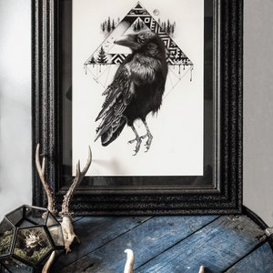 Crow Raven Art Illustration Drawing, Graphite Pencil Ink Pen Original ...