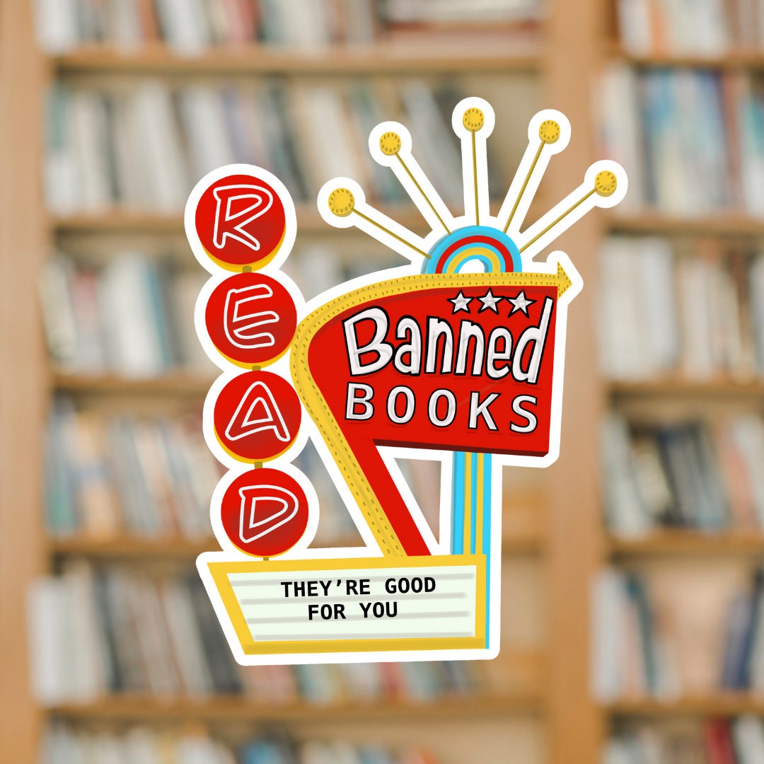 Read Banned Books Retro Neon Sign Sticker - Bookish Bookstagram Booktok ...