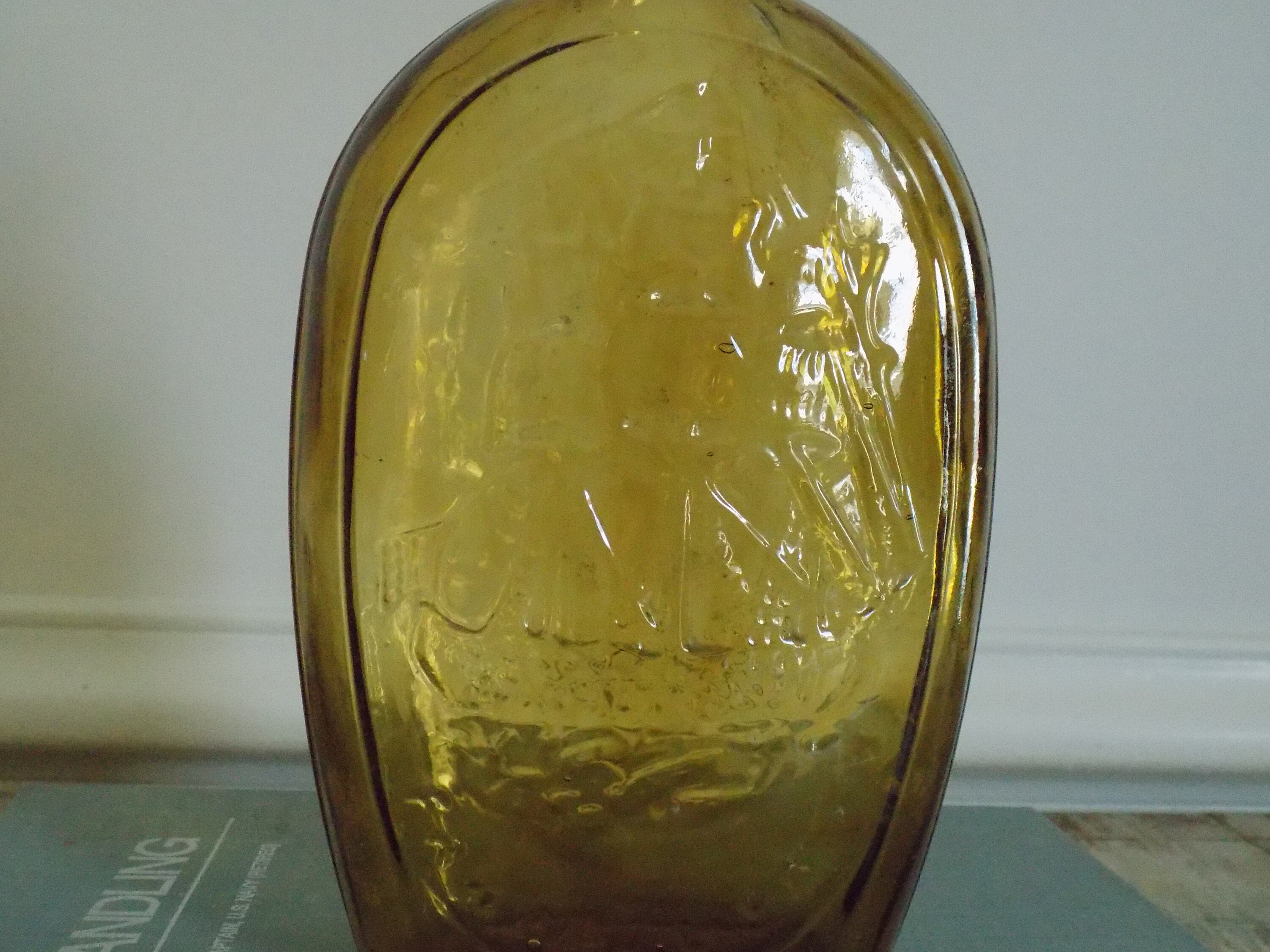 Vintage Amber Franklin Eagle Glass Flask Lestoil Glass Yellow Bottle ...