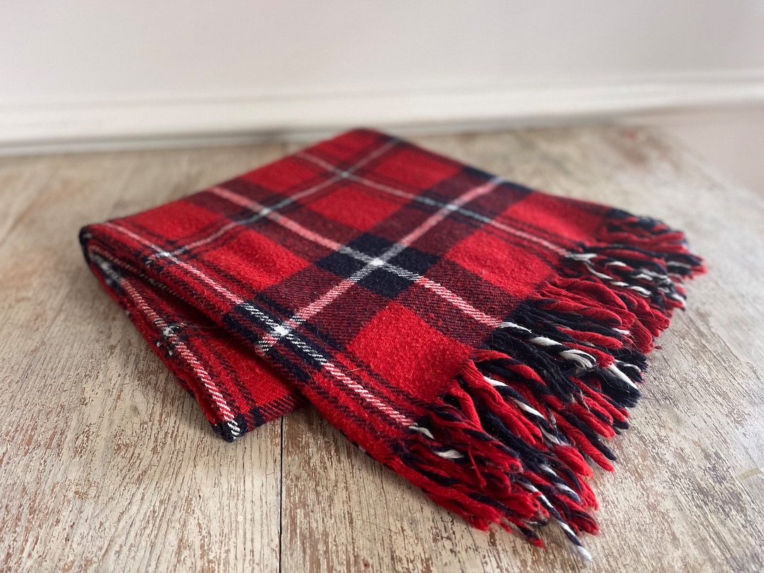 Vintage Faribo Red Plaid Throw Blanket | Mid Century Faribault Woolen ...