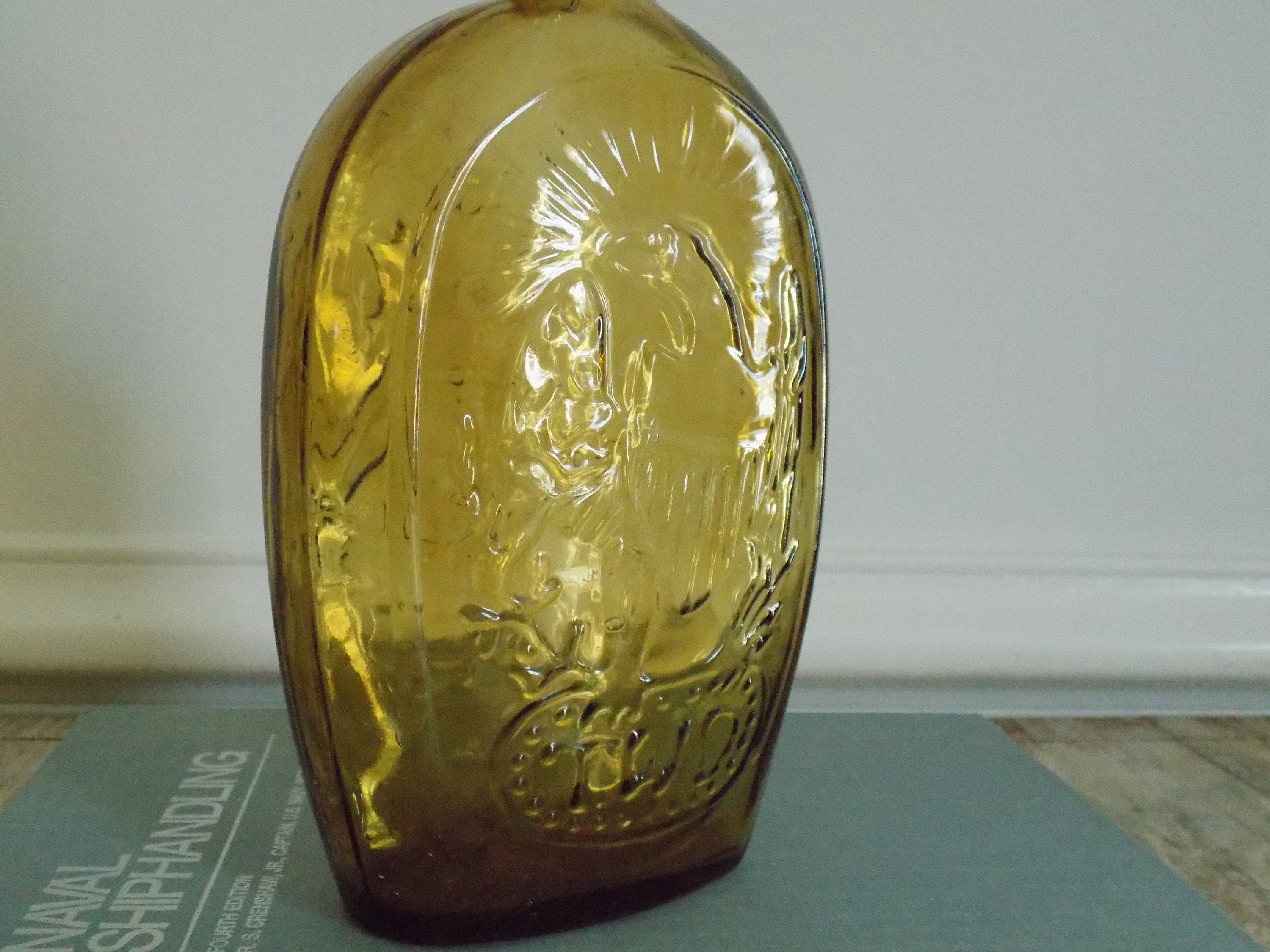Vintage Amber Franklin Eagle Glass Flask Lestoil Glass Yellow Bottle ...