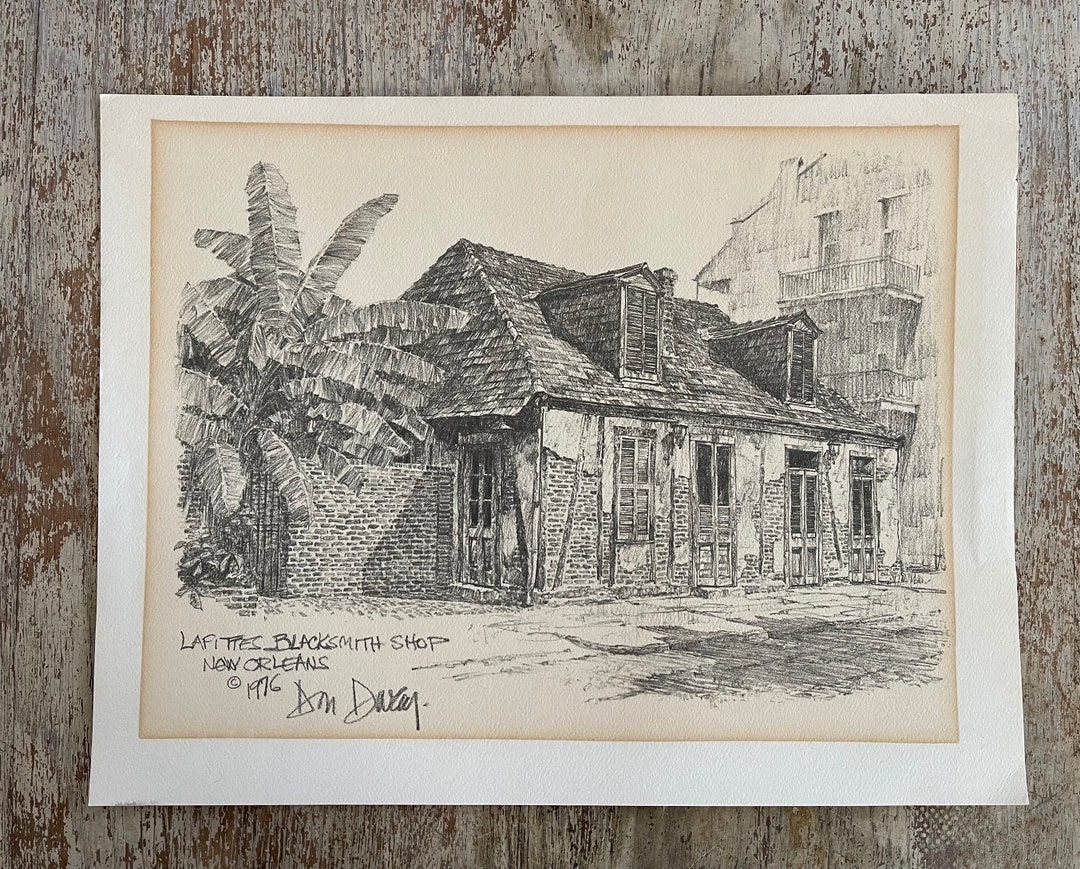 Vintage "lafittes Blacksmith Shop" by Don Davey C1976 Pencil Drawing ...