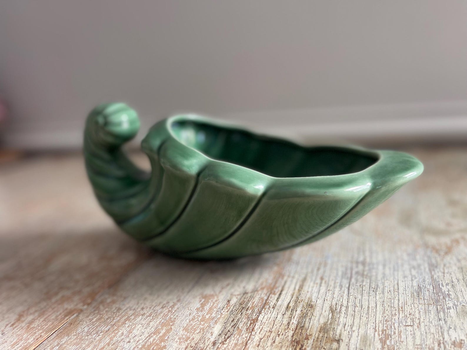 Vintage Pottery Green Cornucopia Planter | Mid Century Fall Ceramic ...