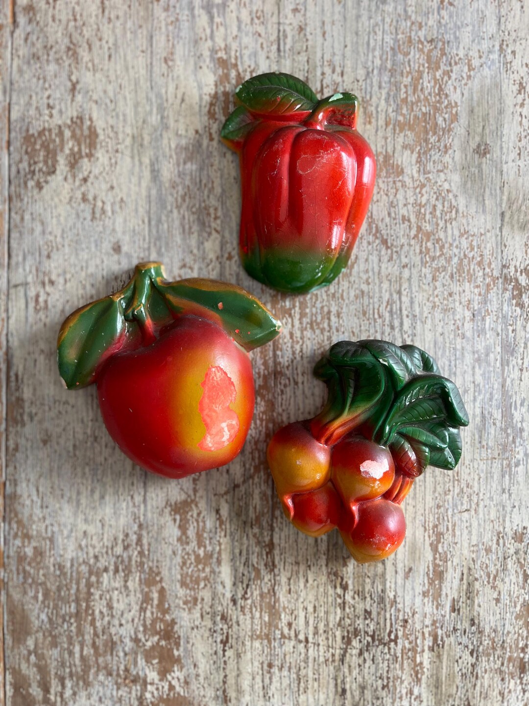 Mid Century Fruit Vegetable Chalkware Set | Mixed Apple, Red Pepper ...