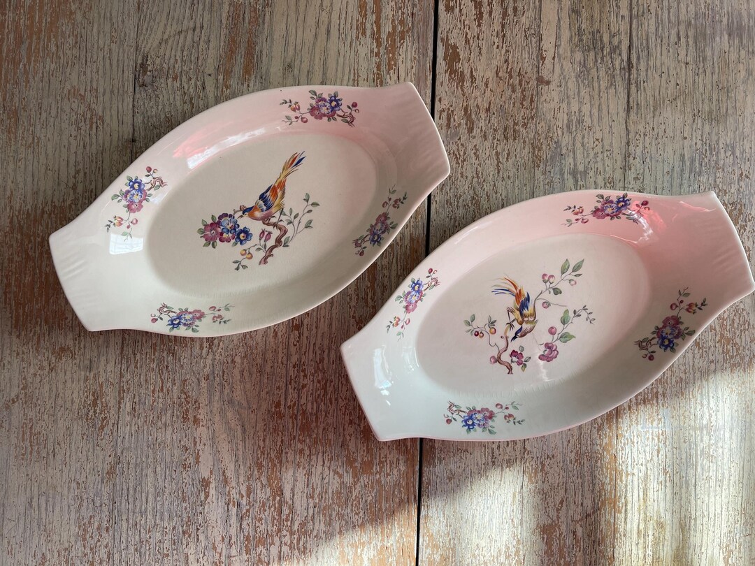 Mid Century Norsk Egersund Norway Bird Pattern Oval Bakers | Individual ...