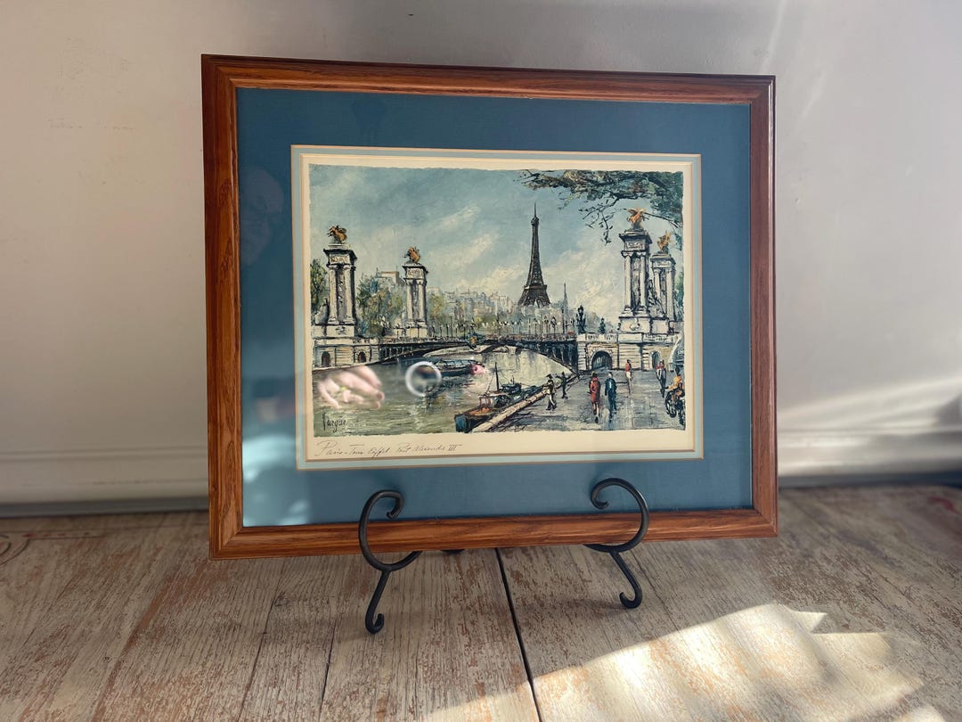 Vintage Eiffel Tower Paris by Pedro Vargas Signed Lithograph Wood ...
