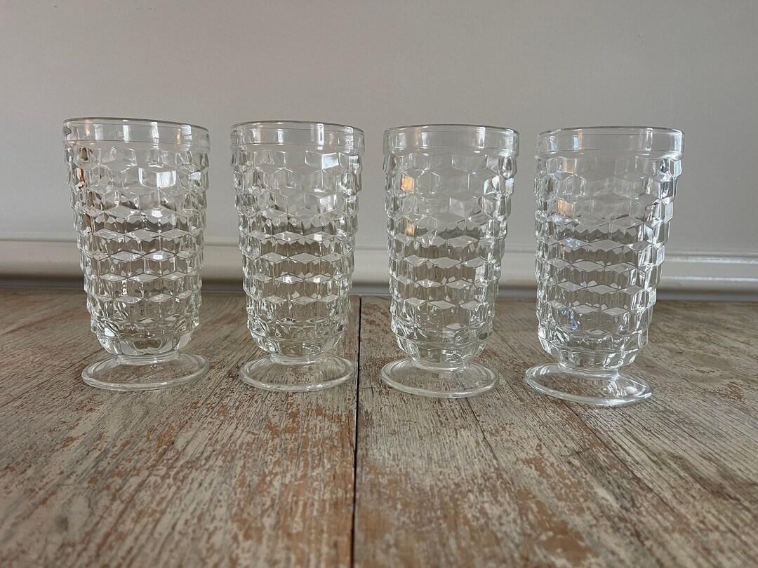 Vintage Whitehall Clear Iced Tea Glasses By Colony Glass Cubist Footed