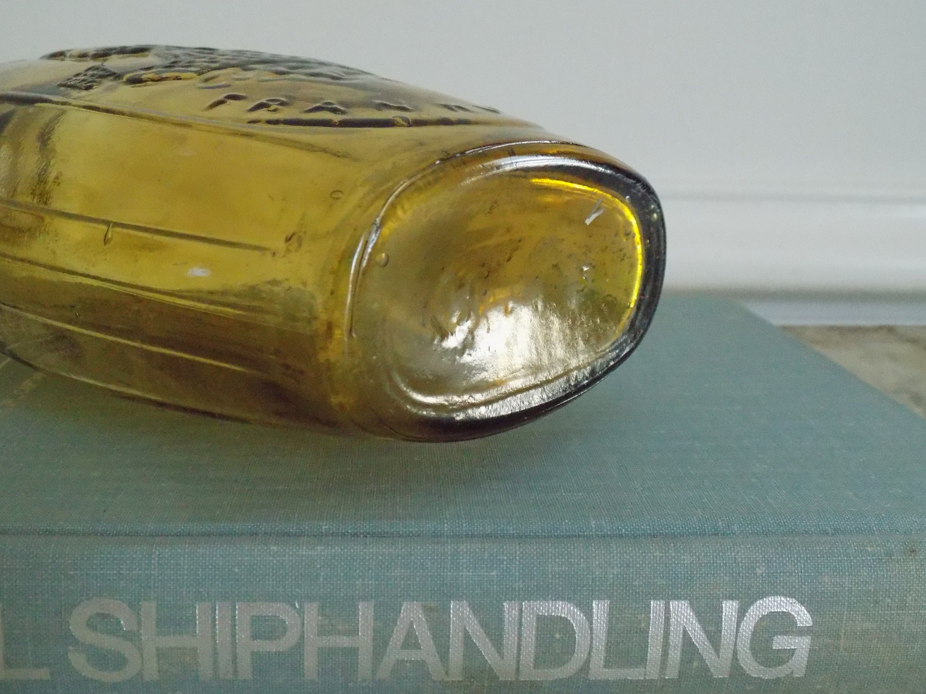 Vintage Amber Franklin Eagle Glass Flask Lestoil Glass Yellow Bottle ...