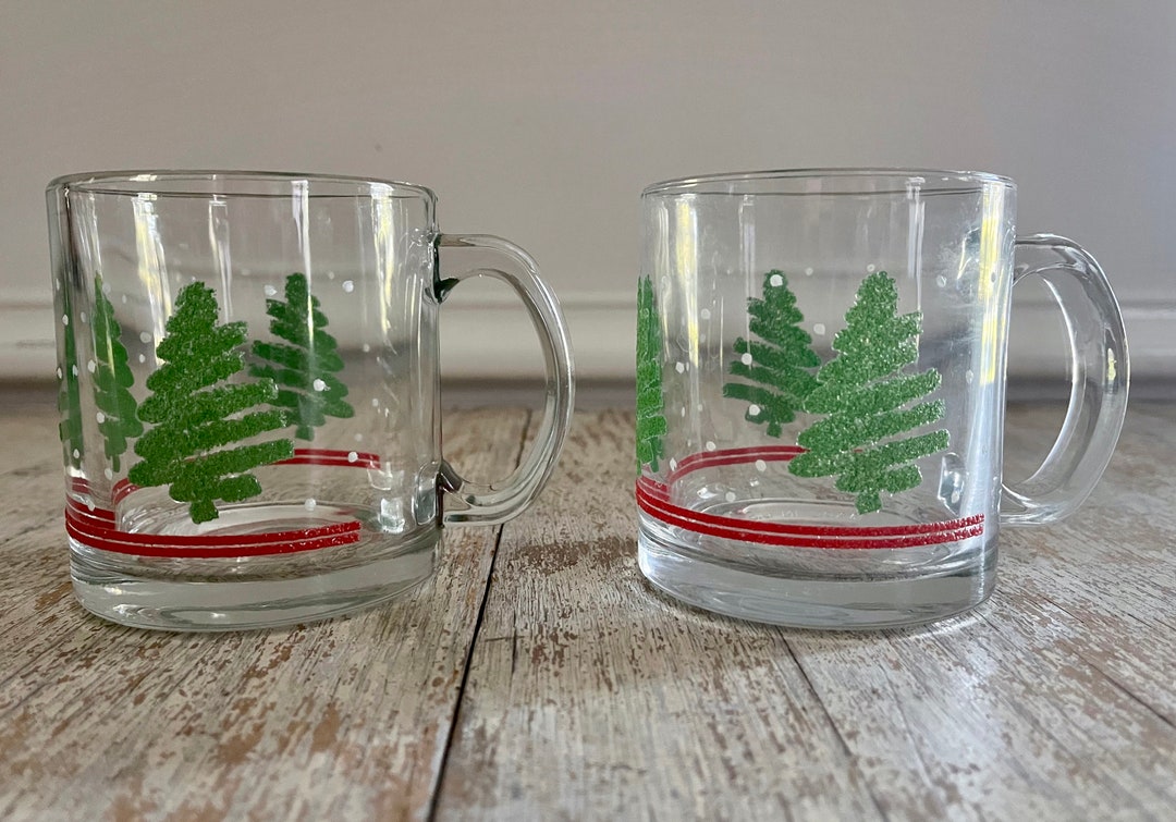Vintage Glass Christmas Tree and Snow 3-D Coffee Mugs | Clear Glass ...