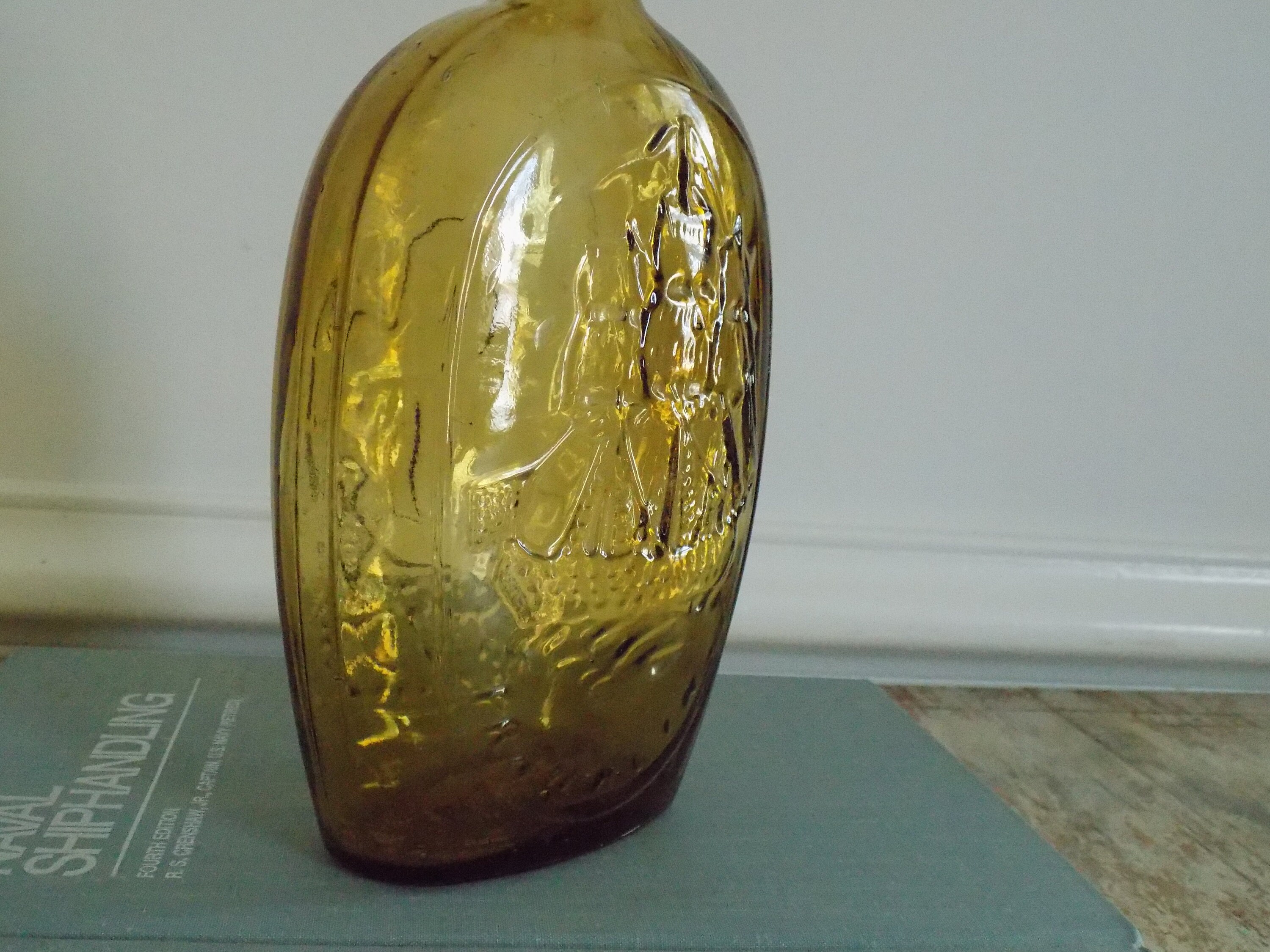 Vintage Amber Franklin Eagle Glass Flask Lestoil Glass Yellow Bottle ...