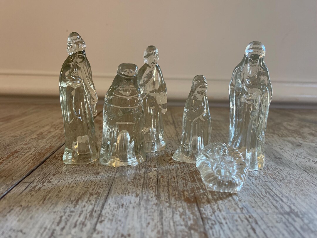 Vintage Clear Glass Nativity Set | Miniature Christmas Manger Scene ...