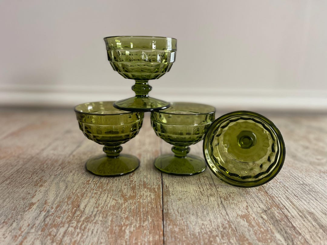 Mid Century Colony Indiana Glass Whitehall Avocado Green Dessert Cups ...