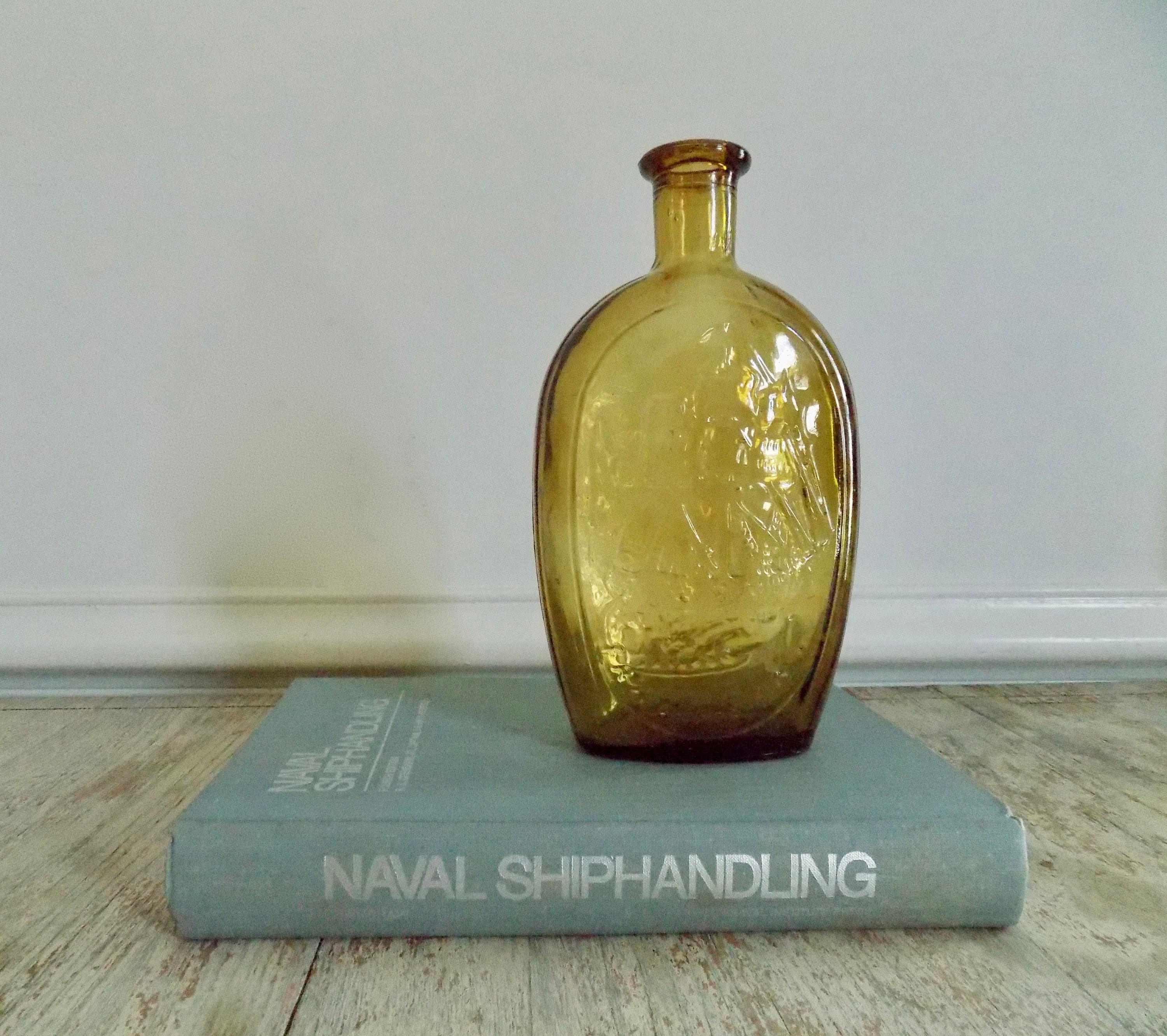 Vintage Amber Franklin Eagle Glass Flask Lestoil Glass Yellow Bottle Wheaton Reproduction