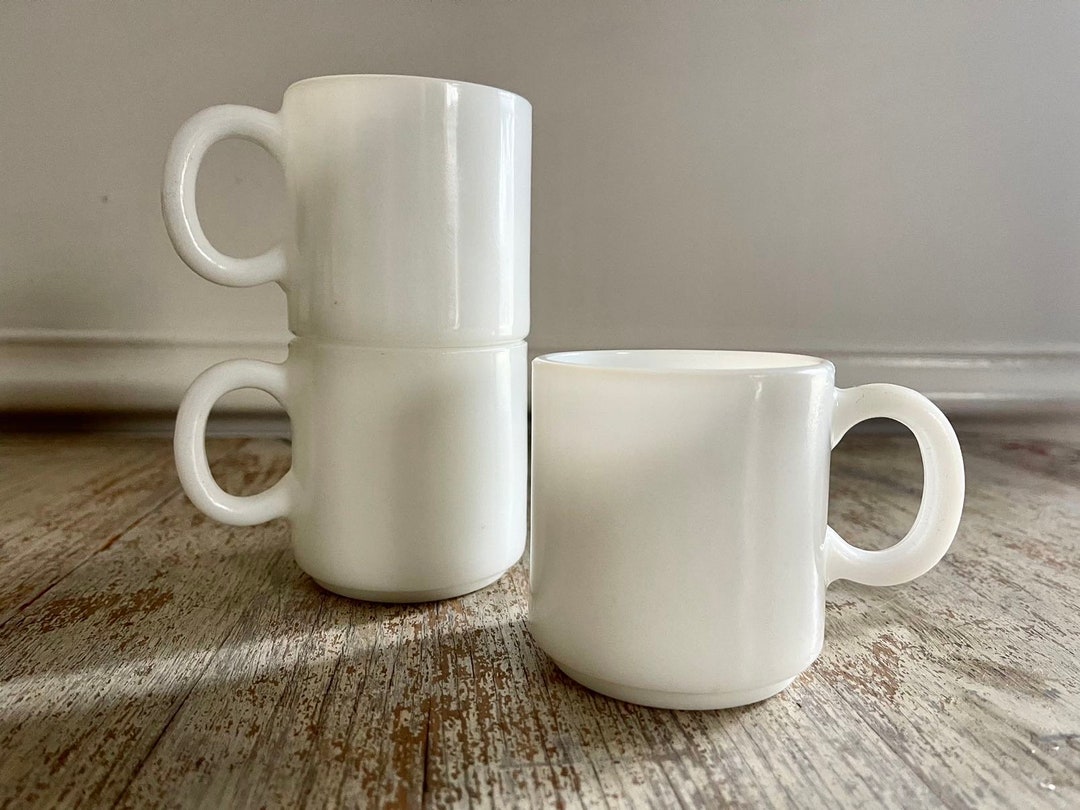 Vintage Milk Glass Stacking Mugs White Milk Glass Coffee Mugs With C ...