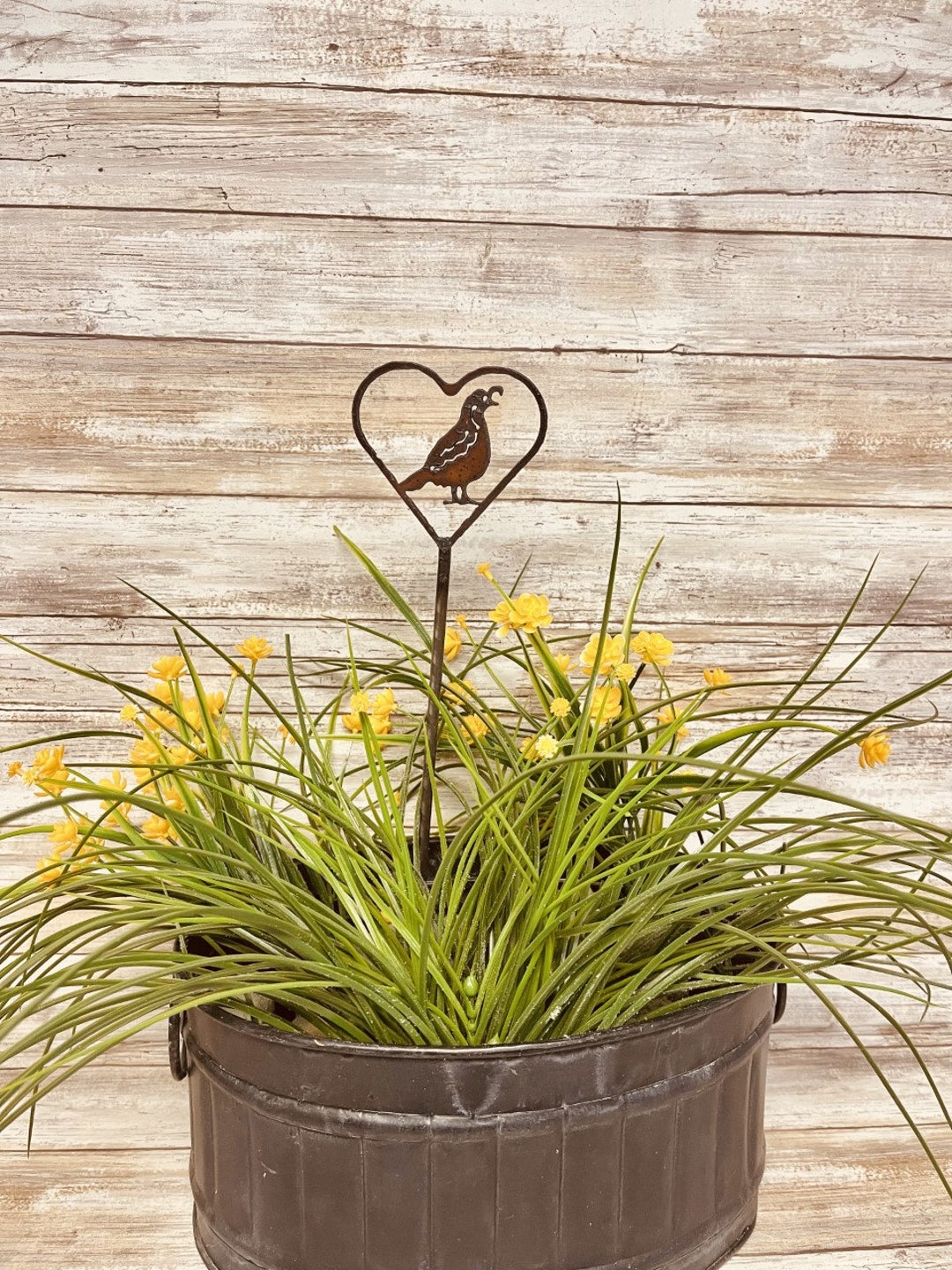 Heart Outline With Quail Garden Yard Plant Stake - Etsy