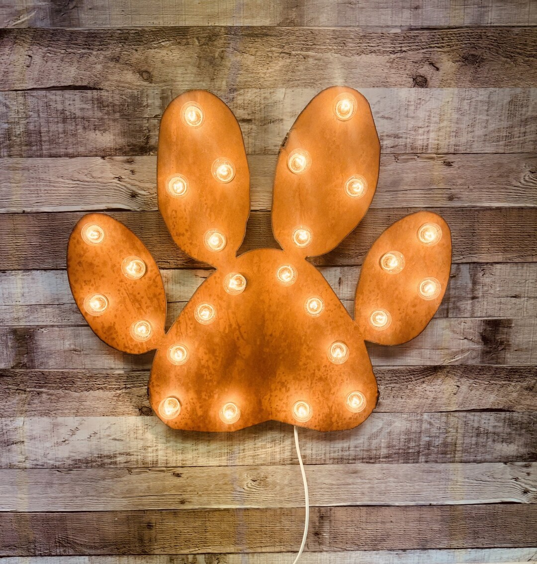 Paw Print Lighted Marquee Vintage Inspired Natural Rust Finish Pet ...