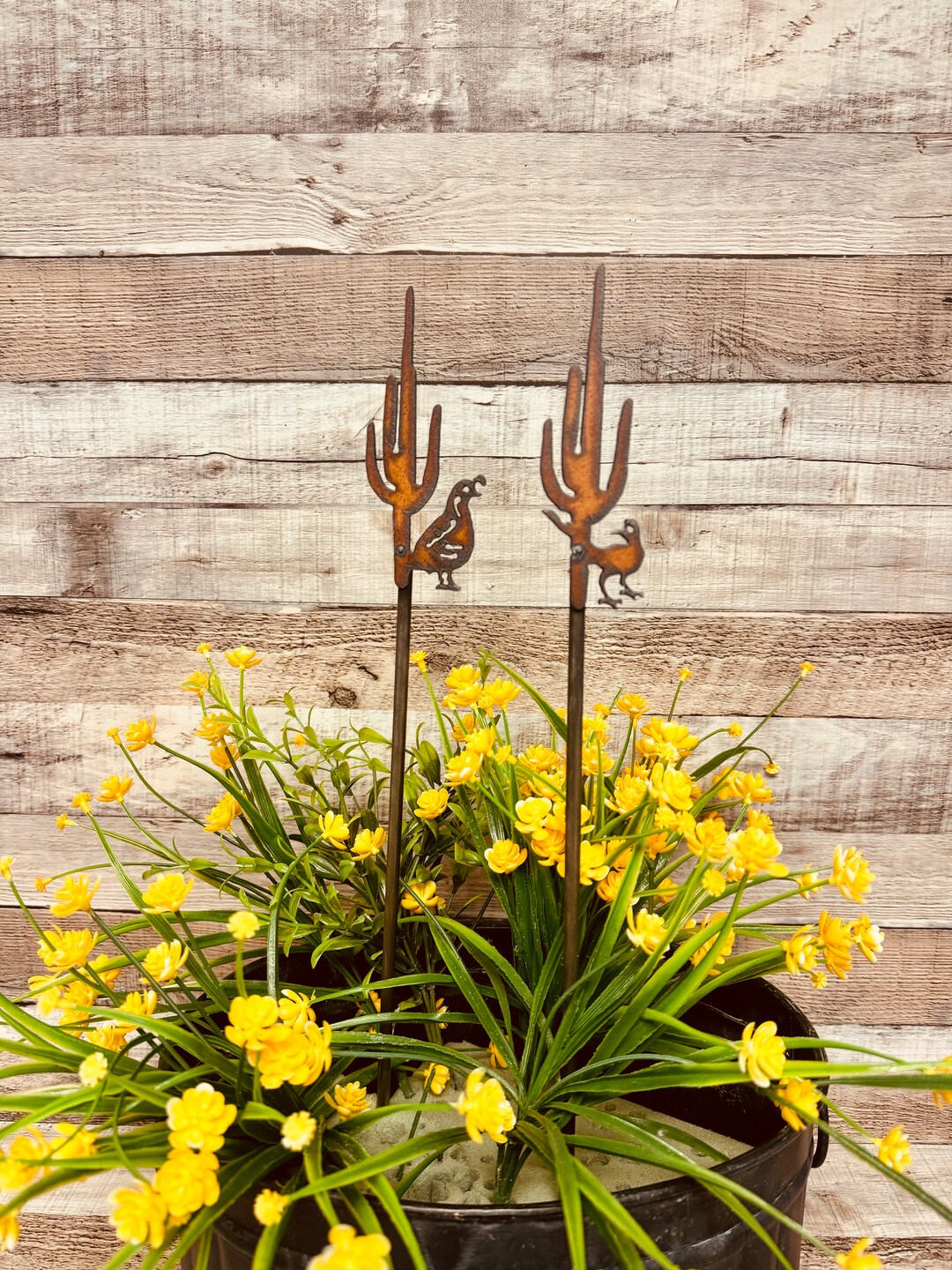 Quail With Cactus and Roadrunner With Cactus Plant Stick - Etsy