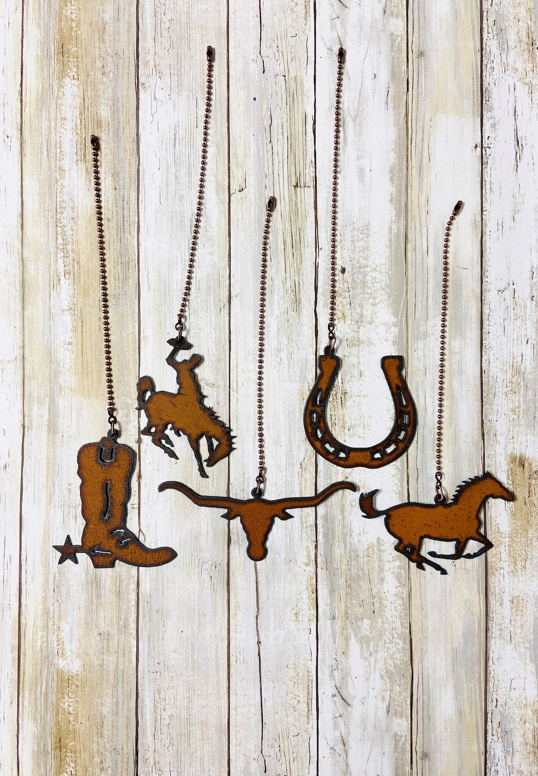 Western Themed Fan Pulls Made of Rusted Recycled Metal Made in the USA ...