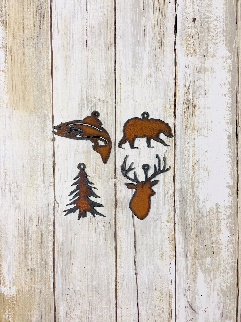 Trout, Fish Bear, Pine Tree and Deer Head Rusty Charms Made in the USA ...