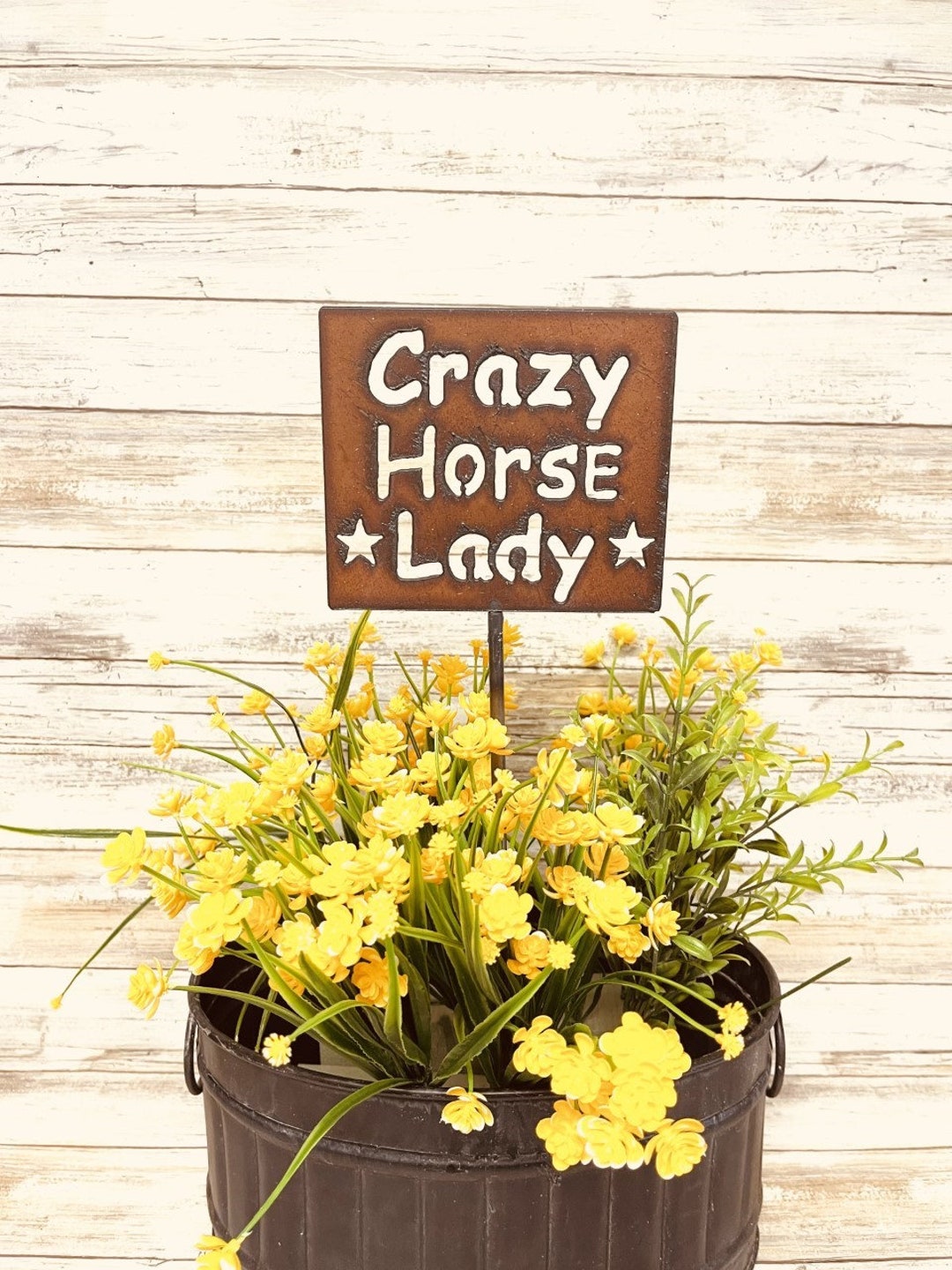 Crazy Horse Lady Plant Stake Plaque Western Garden Stake Garden Decor ...
