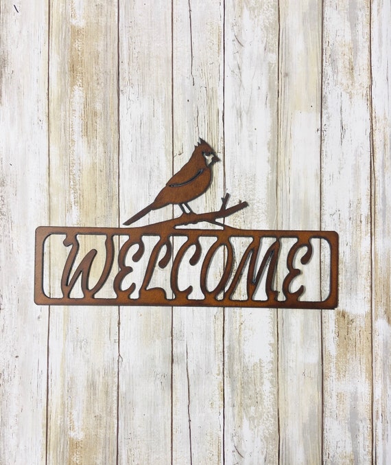 Cardinal Welcome sign Made of rustic recycled metal Made in | Etsy