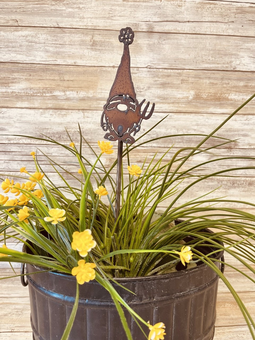 Gnome With Rake Plant Stake Garden Plant Stick Garden Decor Made in the ...