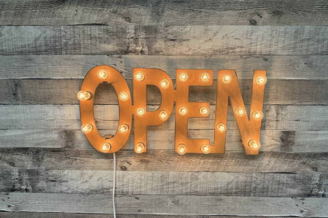 Open Marquee Rusted Metal Vintage Inspired Lighted Sign Store Front ...
