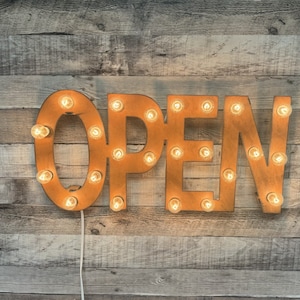 Open Marquee Rusted Metal Vintage Inspired Lighted Sign Store Front ...