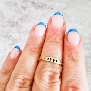 Date Ring - Dainty Gold Birth Year Ring - Custom Year Silver Stacking ...