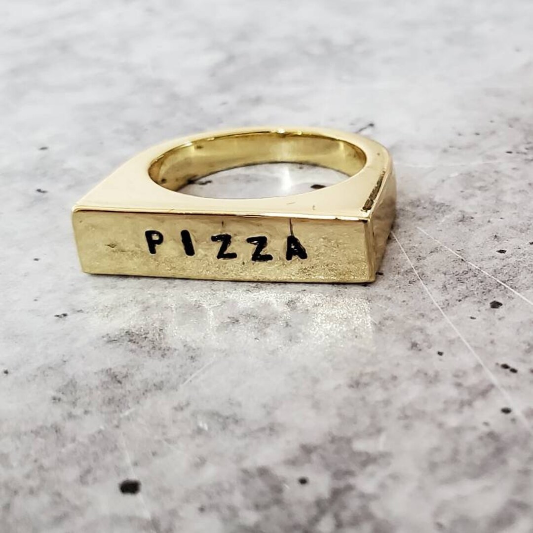 Pizza Ring: Gold Plated Foodie Gift, Custom Stamped Ring - Etsy