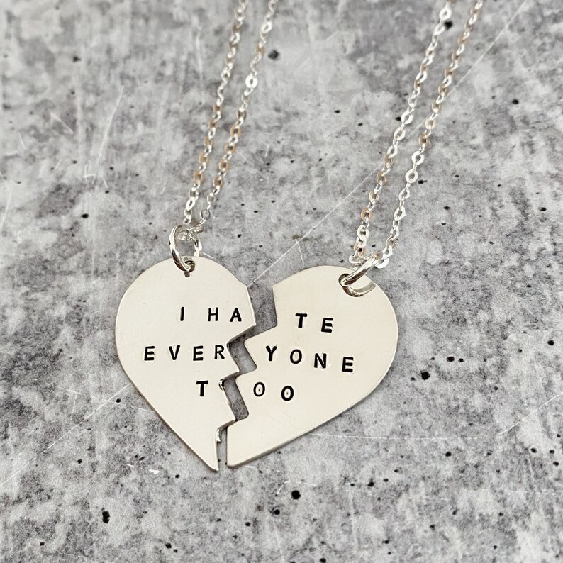 I HATE EVERYONE Too Broken Heart Necklace Funny Best Friend - Etsy