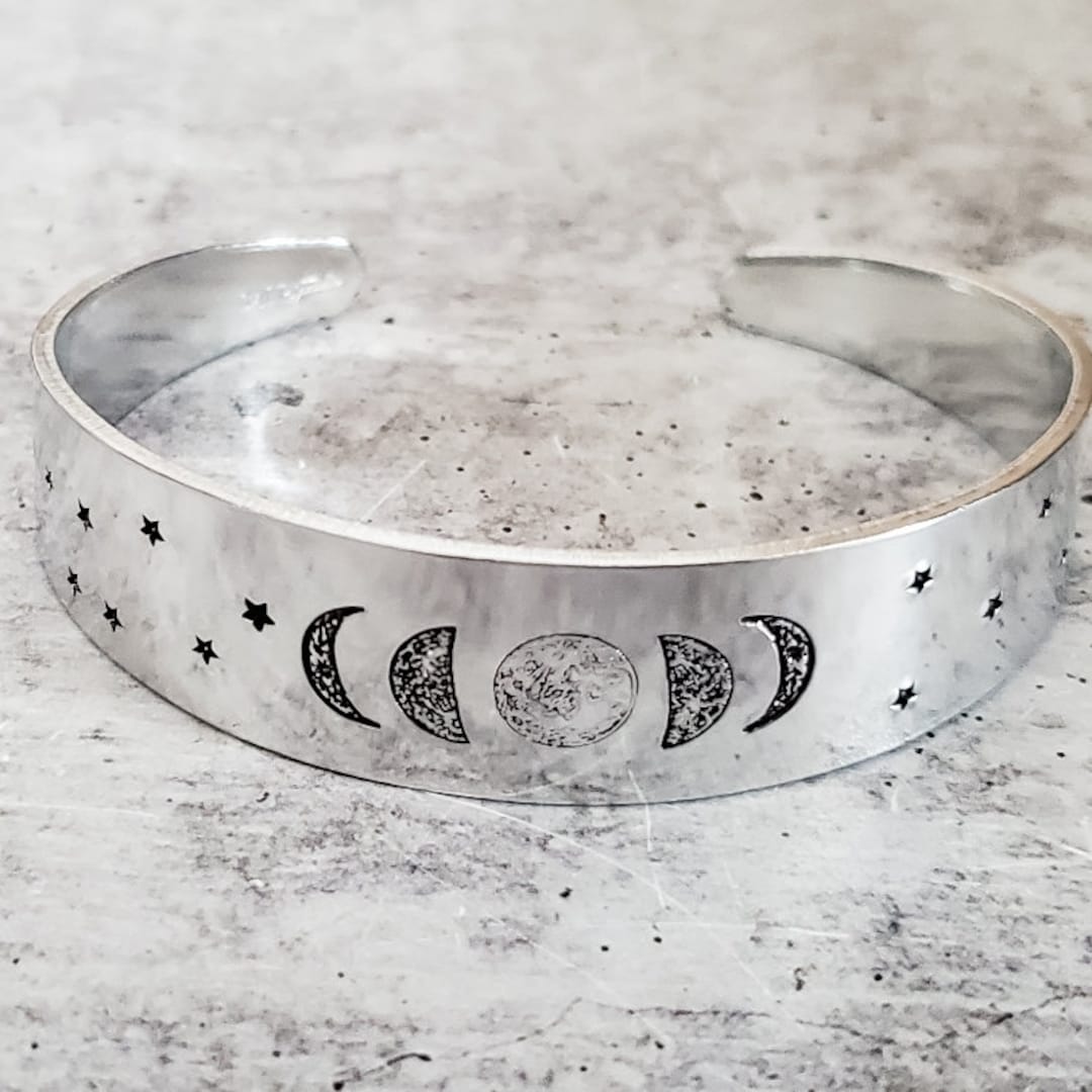 Moon Phases Bracelet - Bohemian Jewelry - Celestial Wide Cuff ...