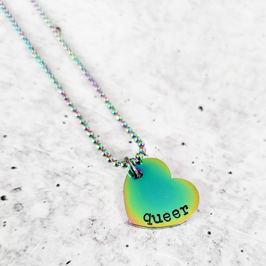 Queer Heart Necklace: Rainbow Stainless Steel LGBTQ Pendant - Etsy