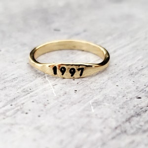 Date Ring - Dainty Gold Birth Year Ring - Custom Year Silver Stacking ...