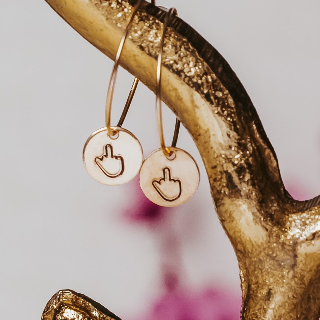 Middle Finger Hoop Earrings: Sterling Silver Funny Jewelry Gift - Etsy