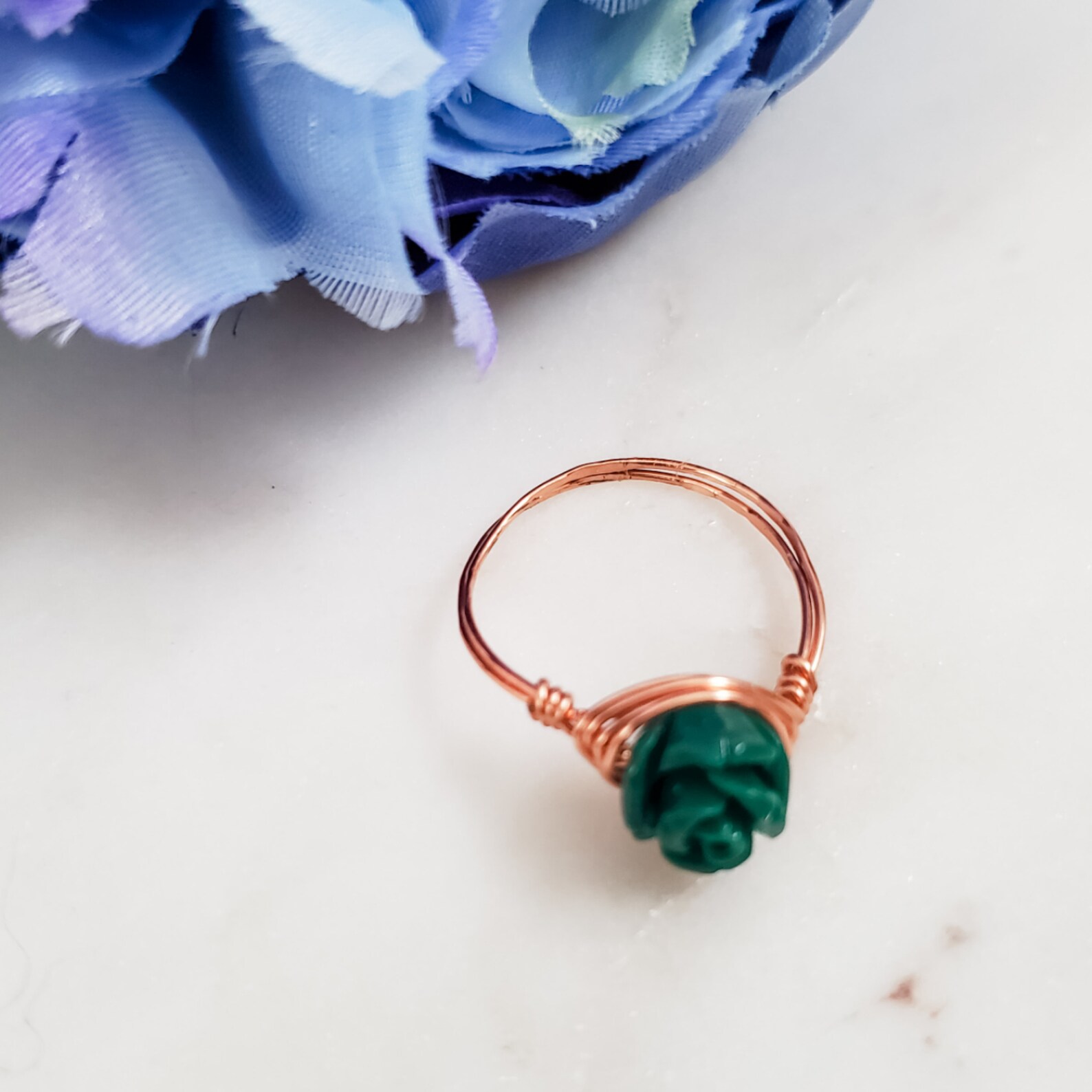 Rose Resin Bead Ring Green Bead Wire Wrapped Ring Purple | Etsy