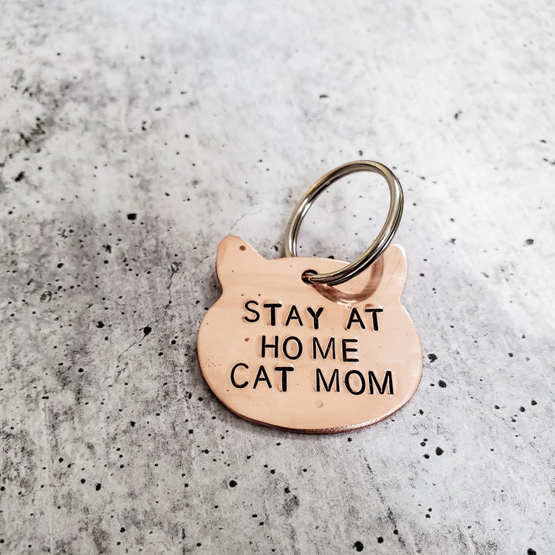 STAY AT HOME Cat Mom Keychain Cat Lover Keyring Key Holder - Etsy
