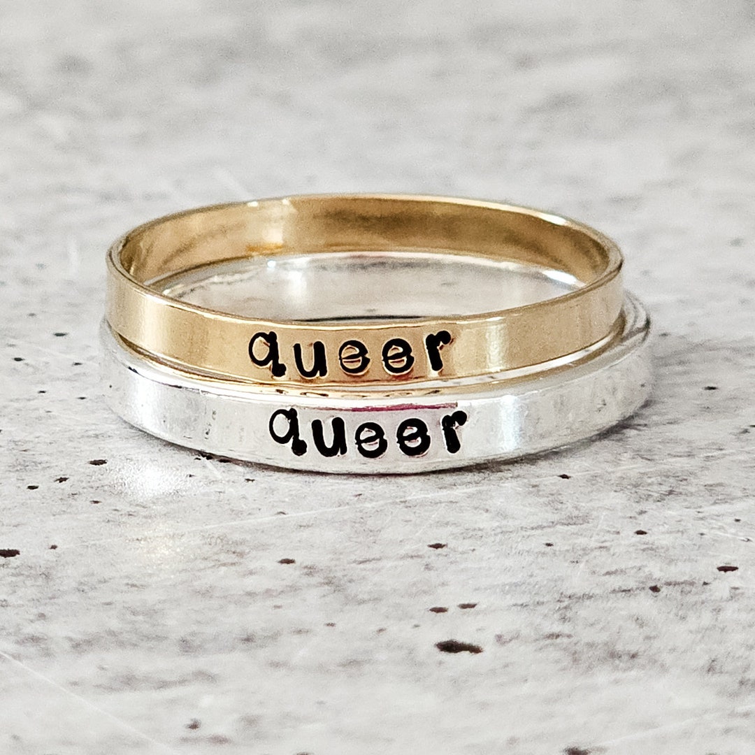 QUEER Silver Ring - LGBTQIA+ Pride Jewelry - Cute Accessory for LGBTQ- Gift for Genderqueer ...
