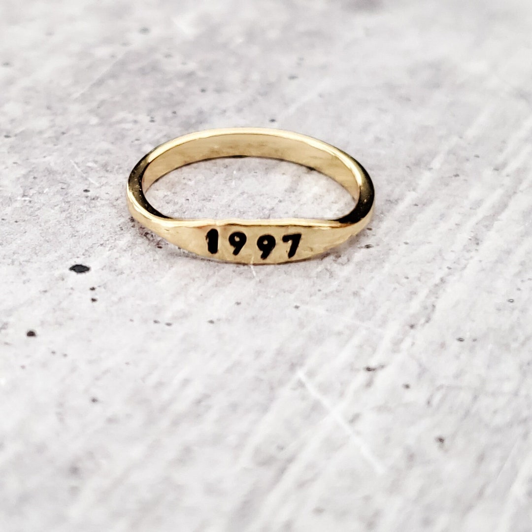 Date Ring - Dainty Gold Birth Year Ring - Custom Year Silver Stacking ...