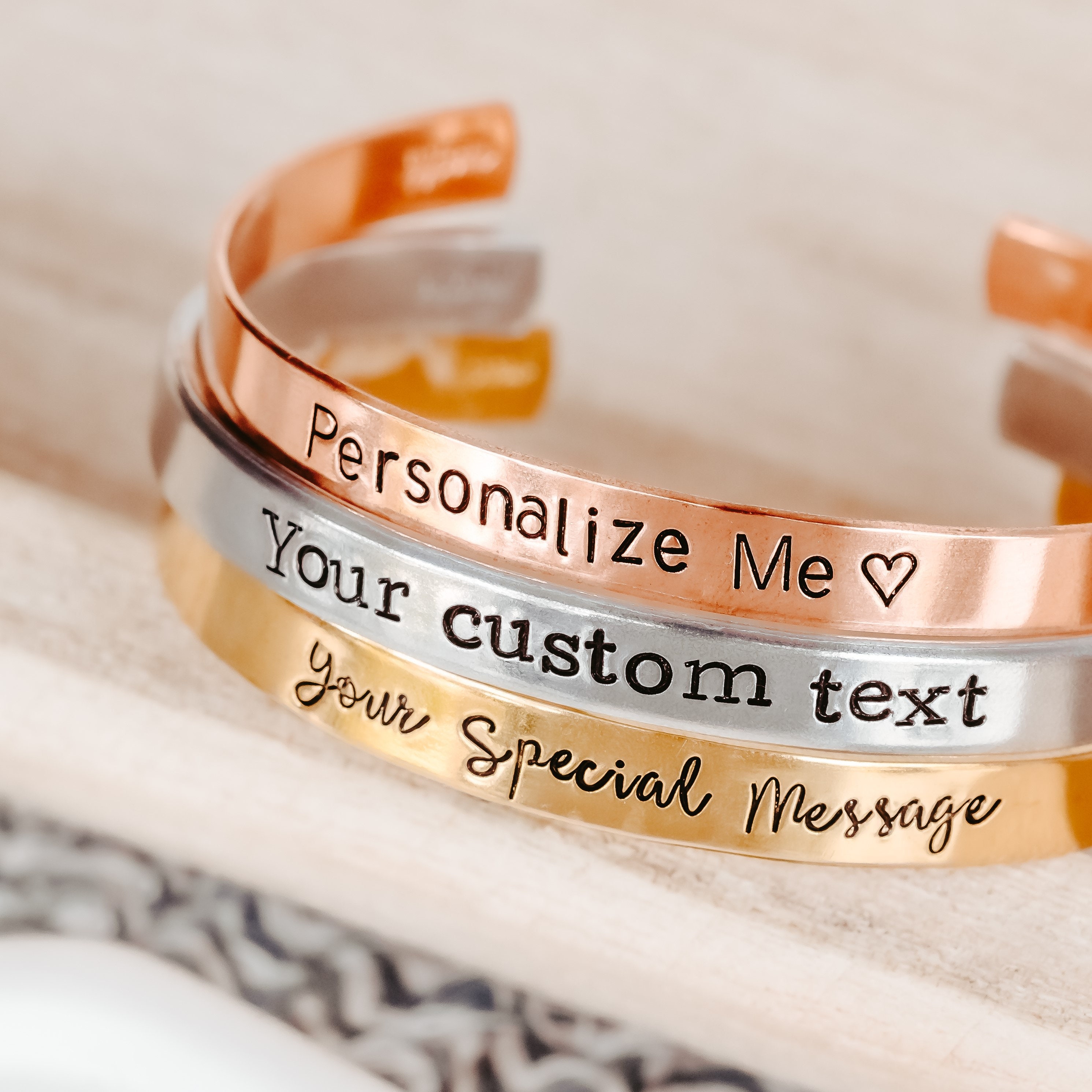 Personalized Cuff Bracelet: Hand Stamped Aluminum, Copper, Sterling ...